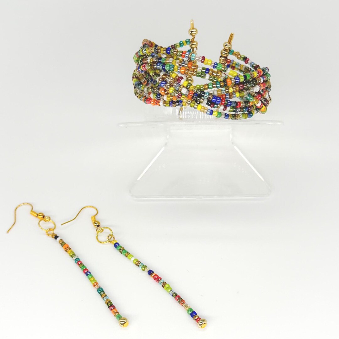 Handmade Multicolor Twisted Beaded Bracelet and Earring Set ...