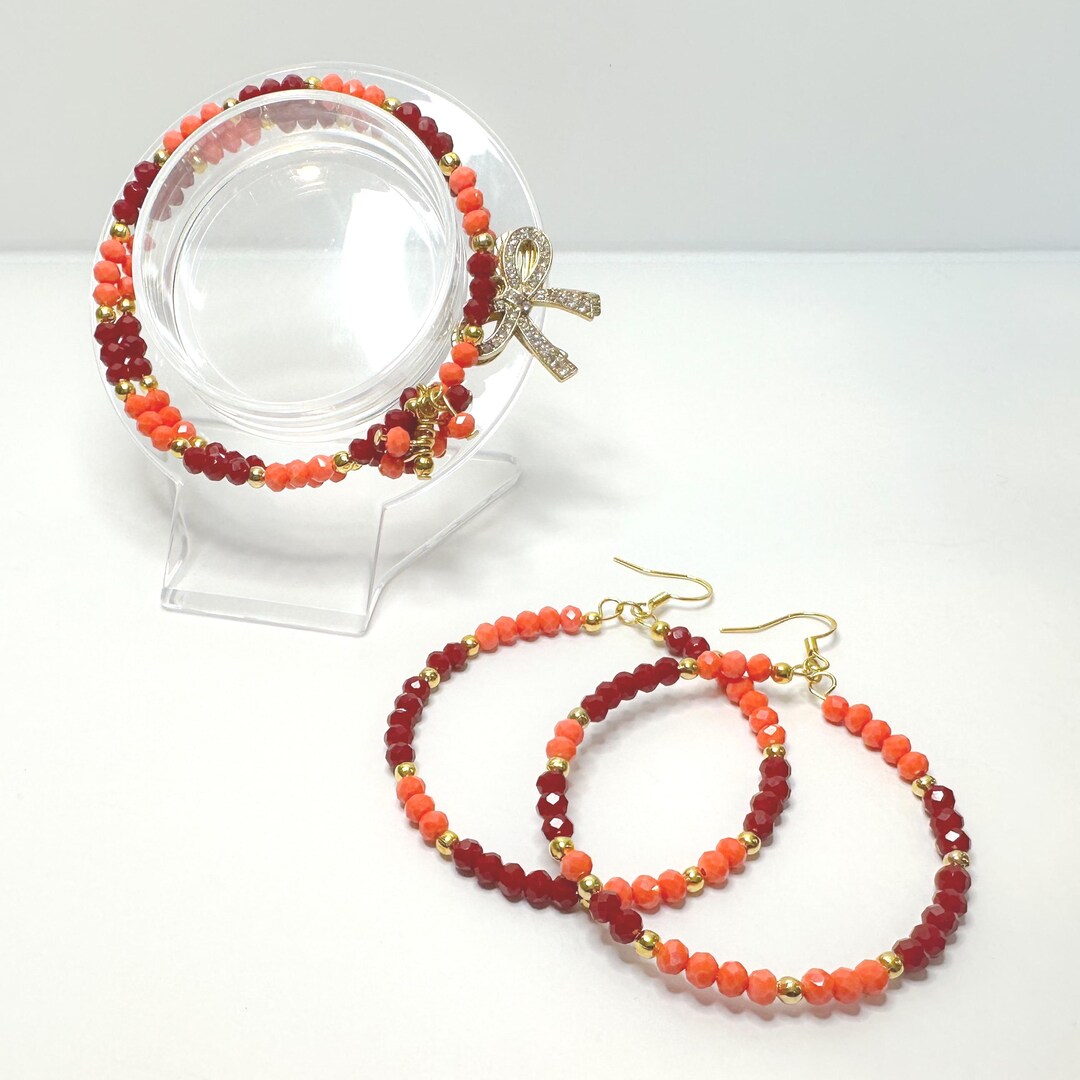 Virginia Tech Inspired Hoop Earrings and Bracelet Set in Orange and ...