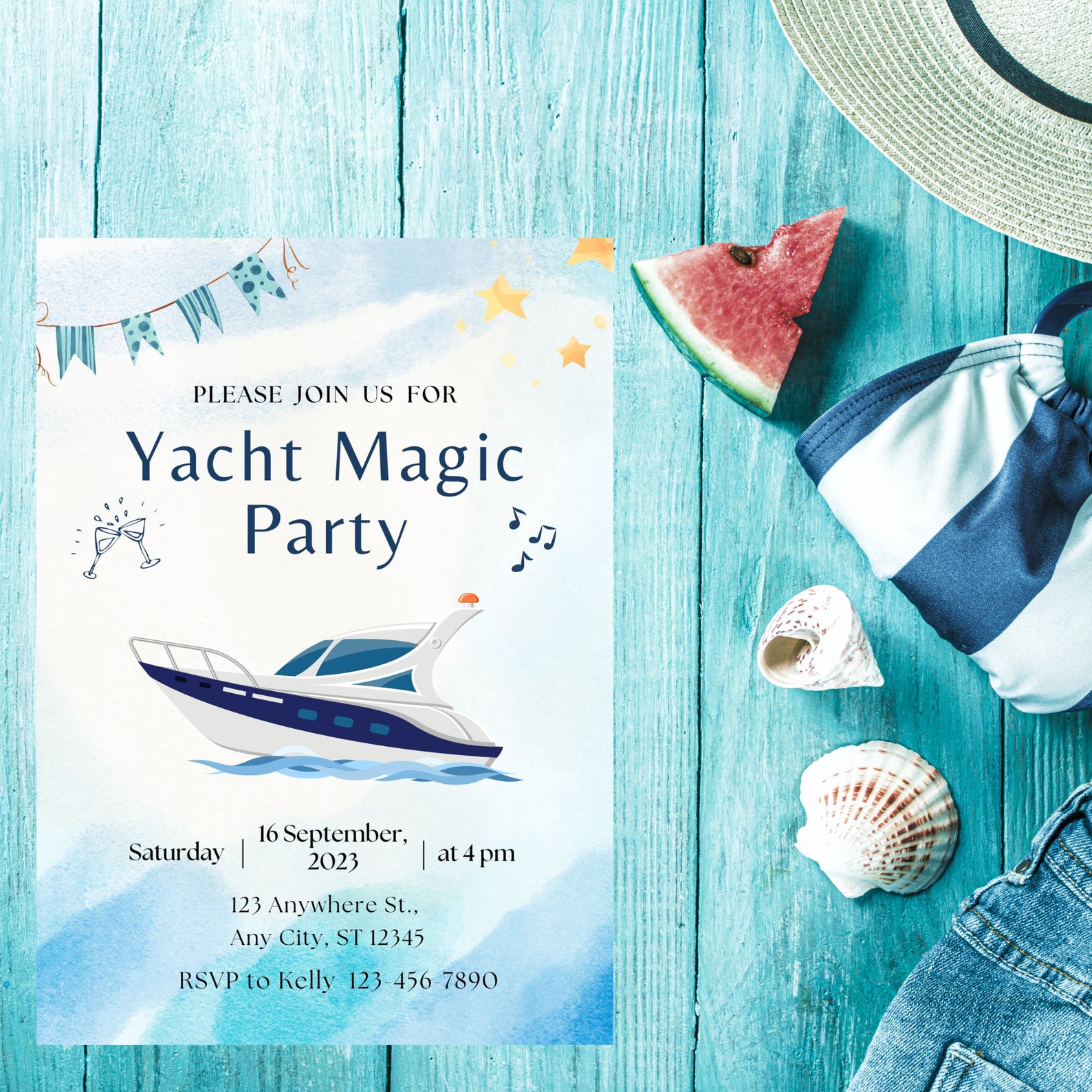 Yacht Invitation, Yacht Party Invite, Boat Party Invitation, Instant ...