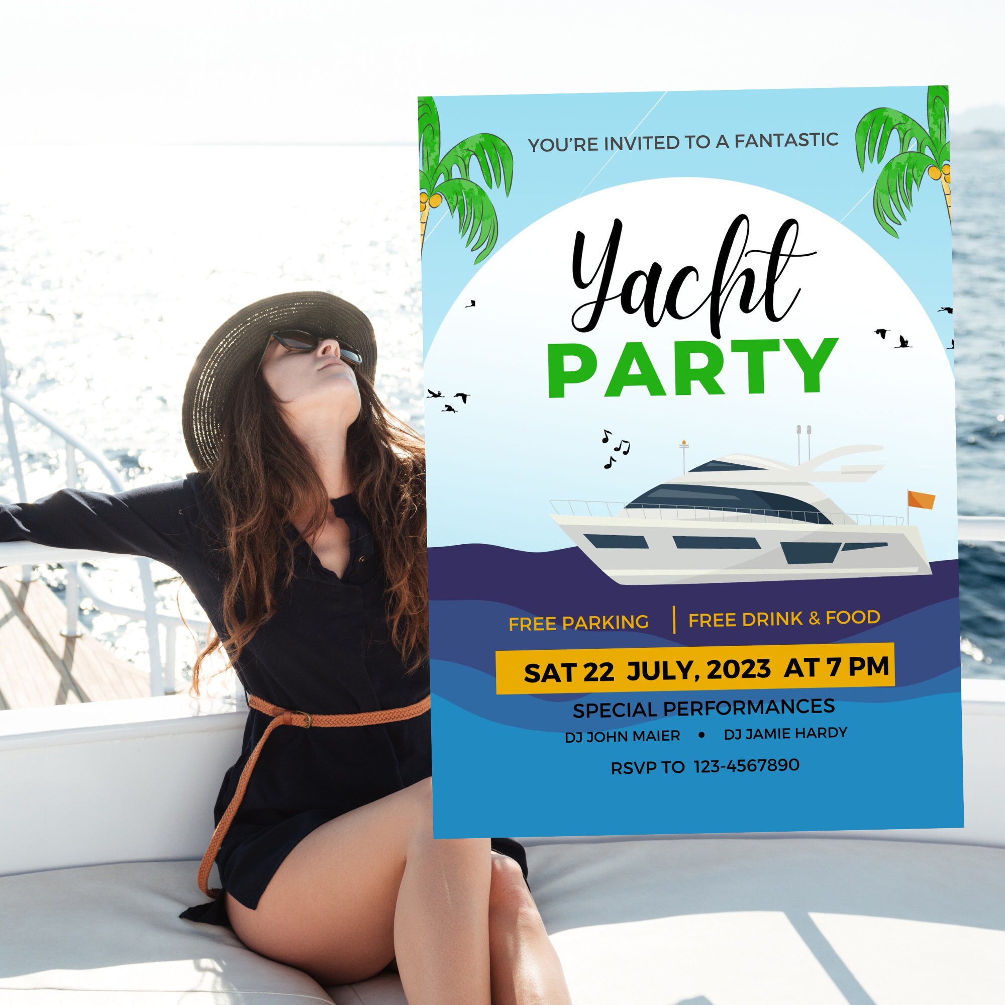 Yacht Invitation, Yacht Party Invite, Boat Party Invitation, Instant ...
