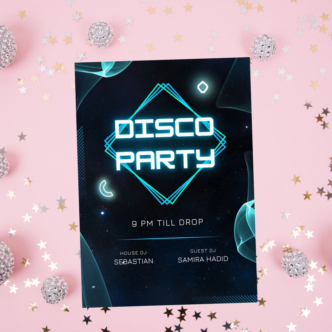 Editable Disco Party, Invites Editable Glow Party, Dance Party Template ...