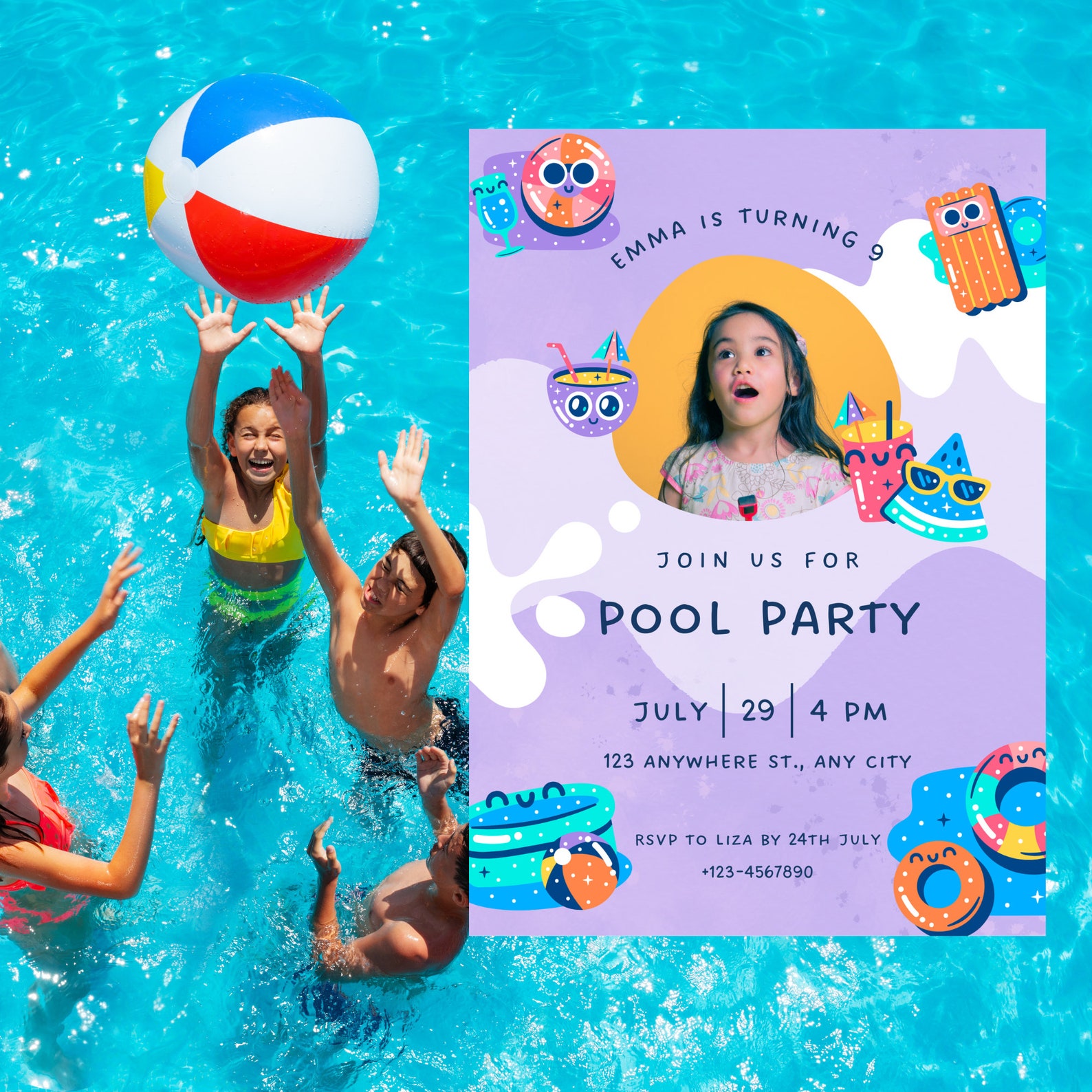 Pool Birthday Party Invitation Template: Editable Digital Download - Etsy