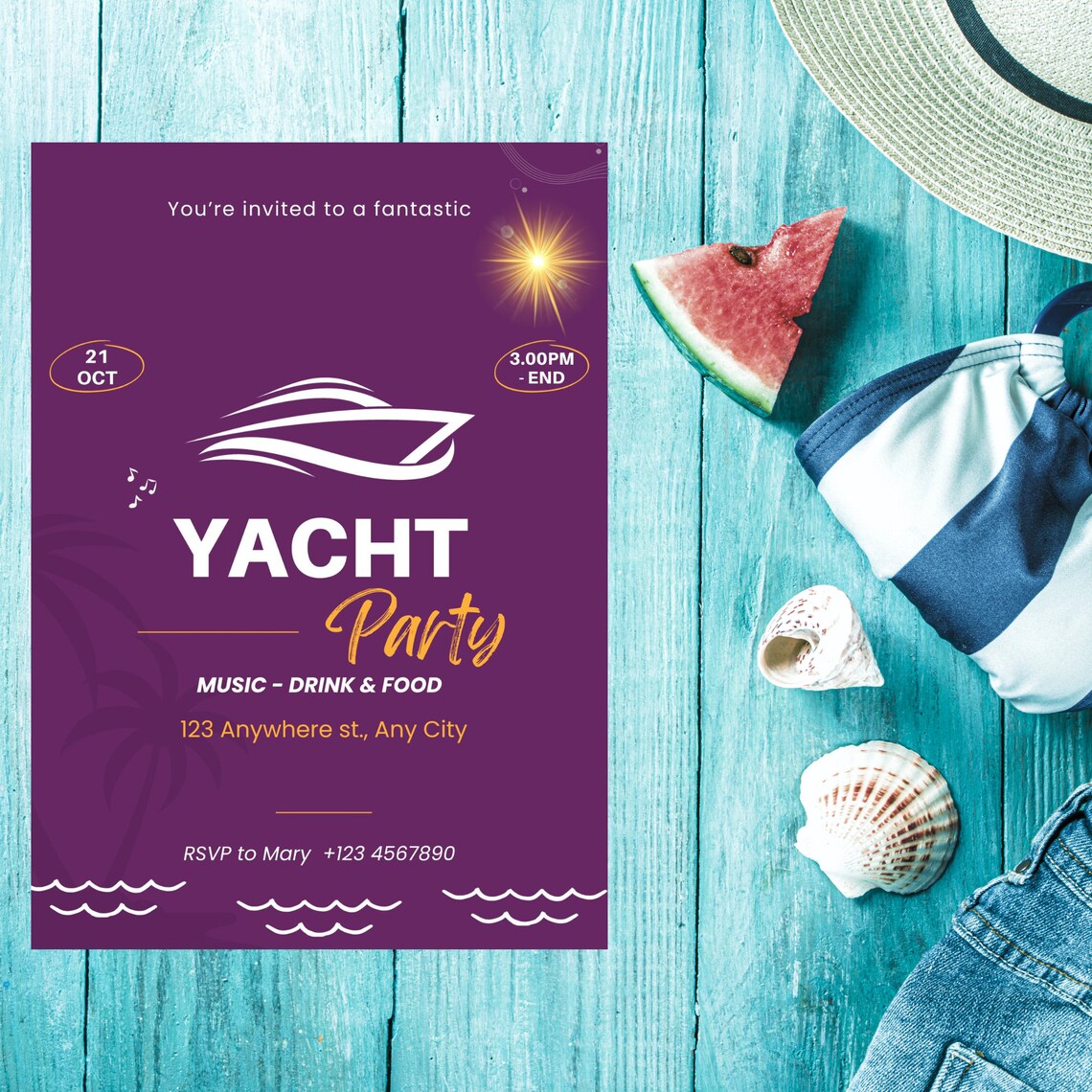 Yacht Invitation, Yacht Party Invite, Boat Party Invitation, Instant ...