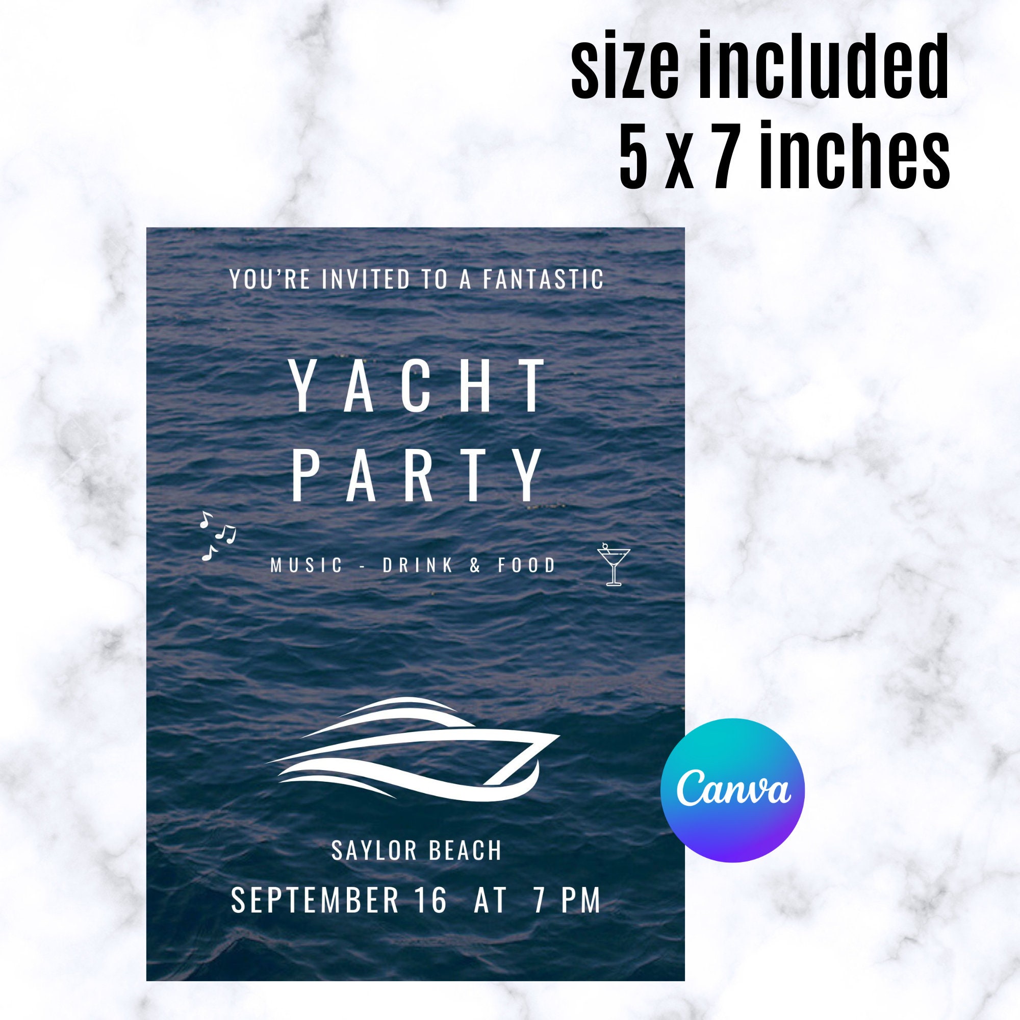 Yacht Invitation, Yacht Party Invite, Boat Party Invitation, Instant ...