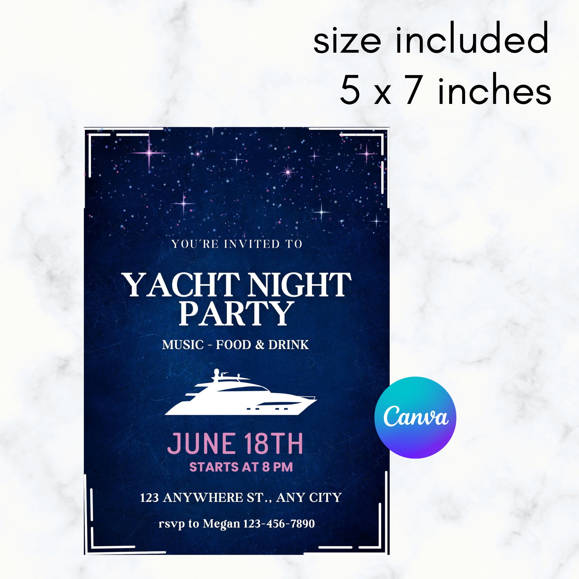 Yacht Invitation, Yacht Party Invite, Boat Party Invitation, Instant ...