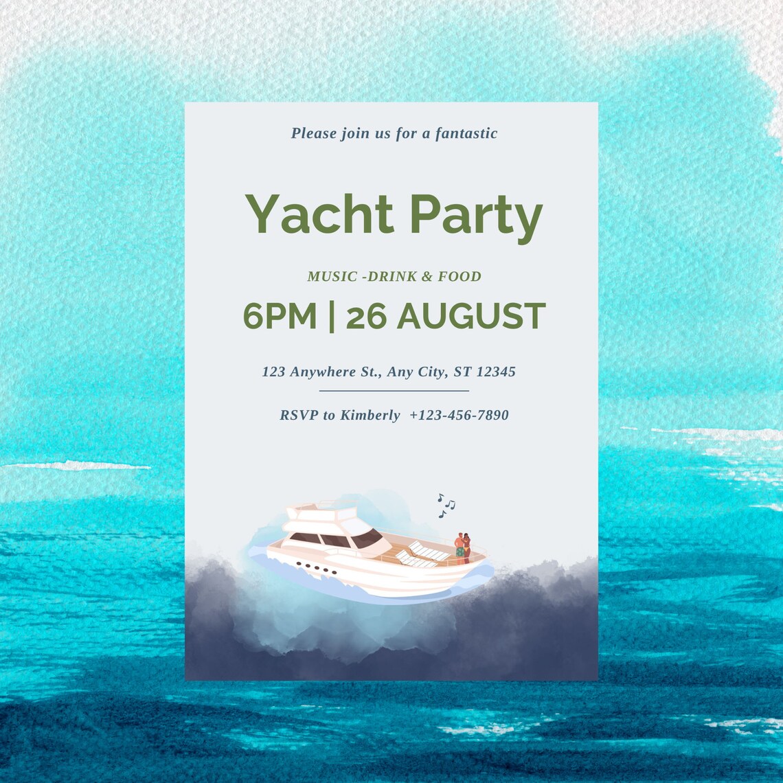 Yacht Invitation, Yacht Party Invite, Boat Party Invitation, Instant ...