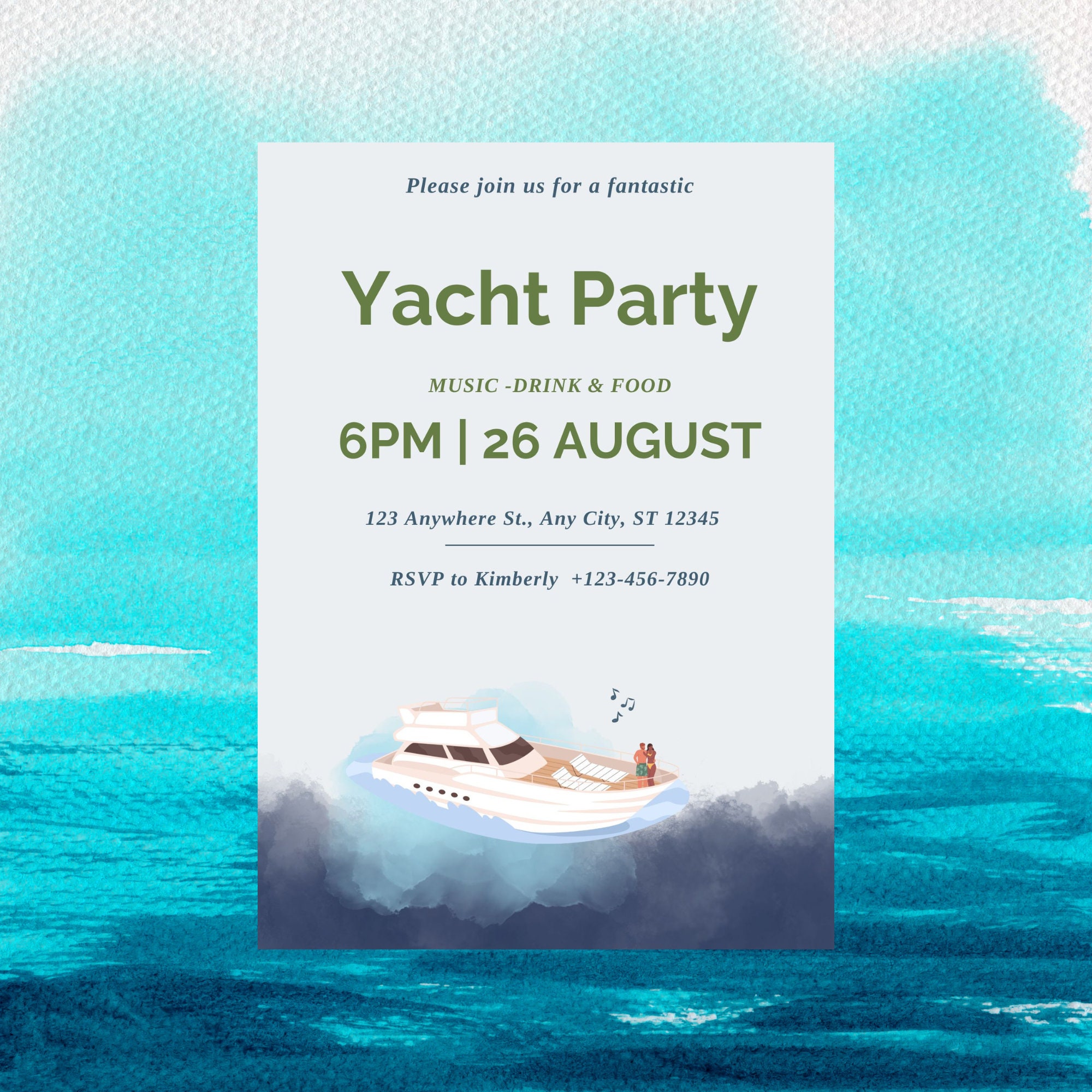 Yacht Invitation, Yacht Party Invite, Boat Party Invitation, Instant ...