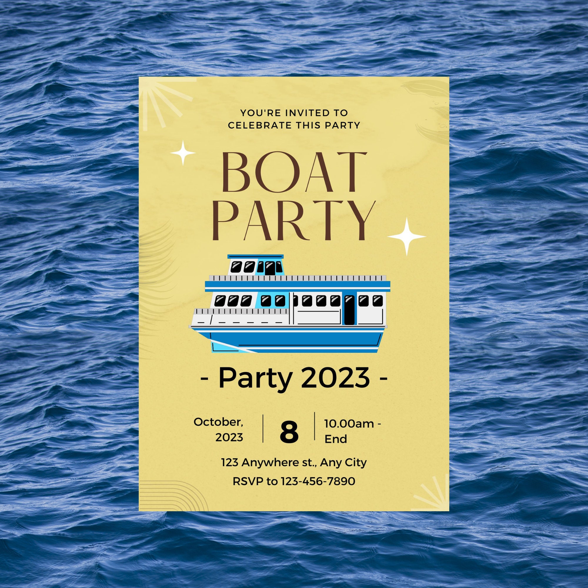 Yacht Invitation, Yacht Party Invite, Boat Party Invitation, Instant ...