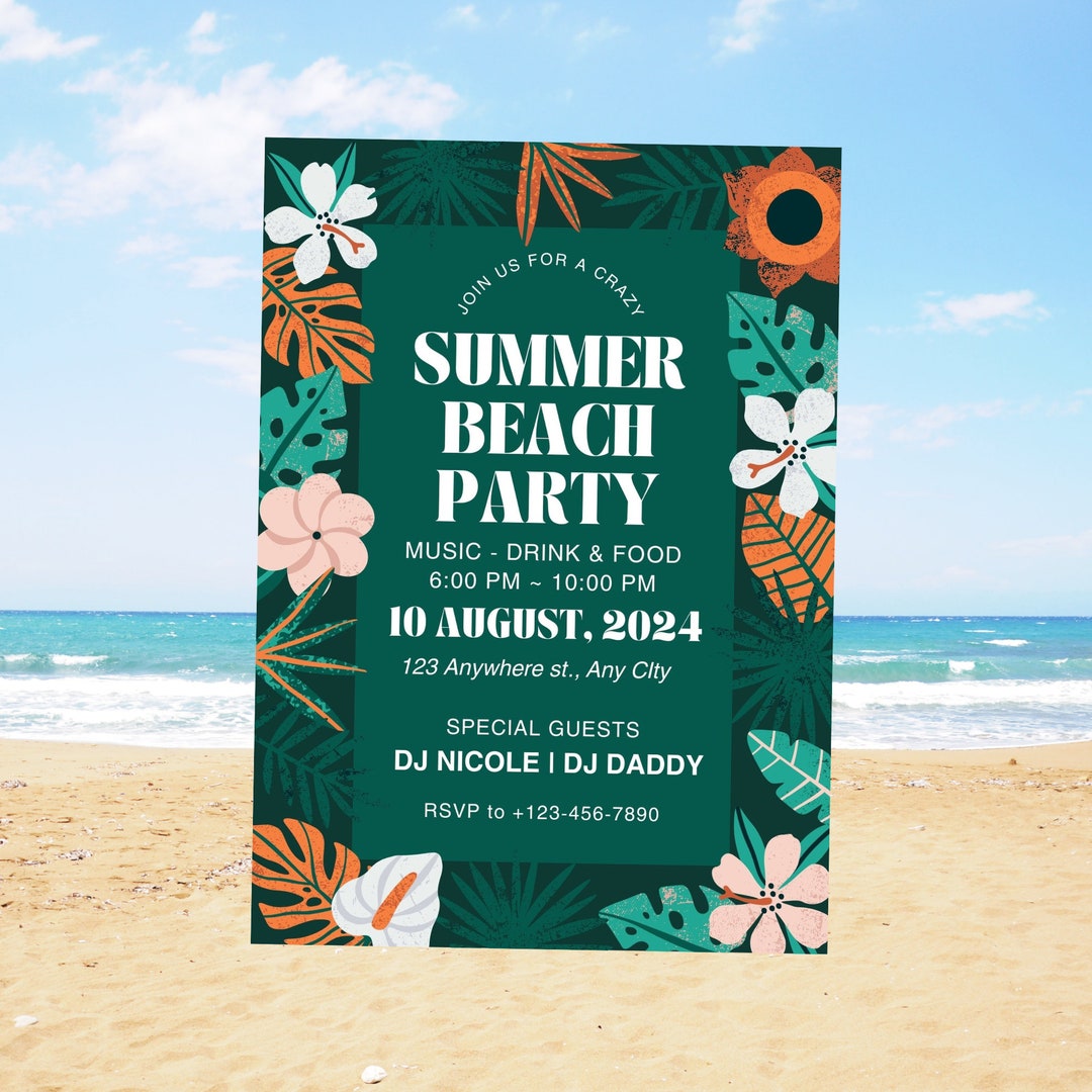 Beach Party Invitation Template Lets Celebrate Beach Invite Printable ...