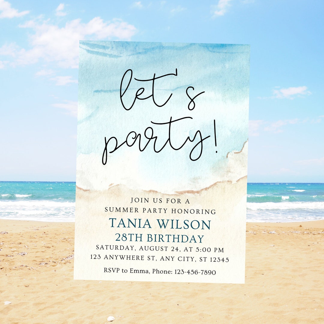 Beach Party Invitation Template Lets Celebrate Beach Invite Printable ...