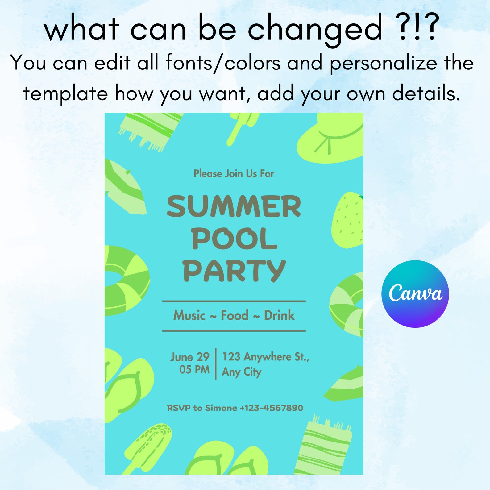 Pool Party, Pool Party Flyers Template, Editable, Pool Invite, Joining ...
