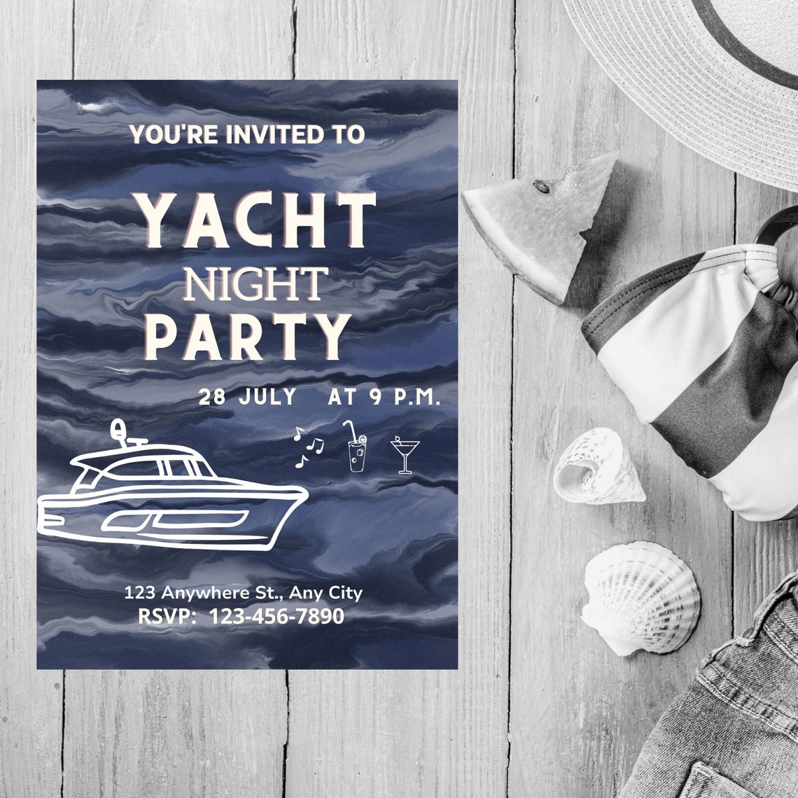 Yacht Invitation, Yacht Party Invite, Boat Party Invitation, Instant ...
