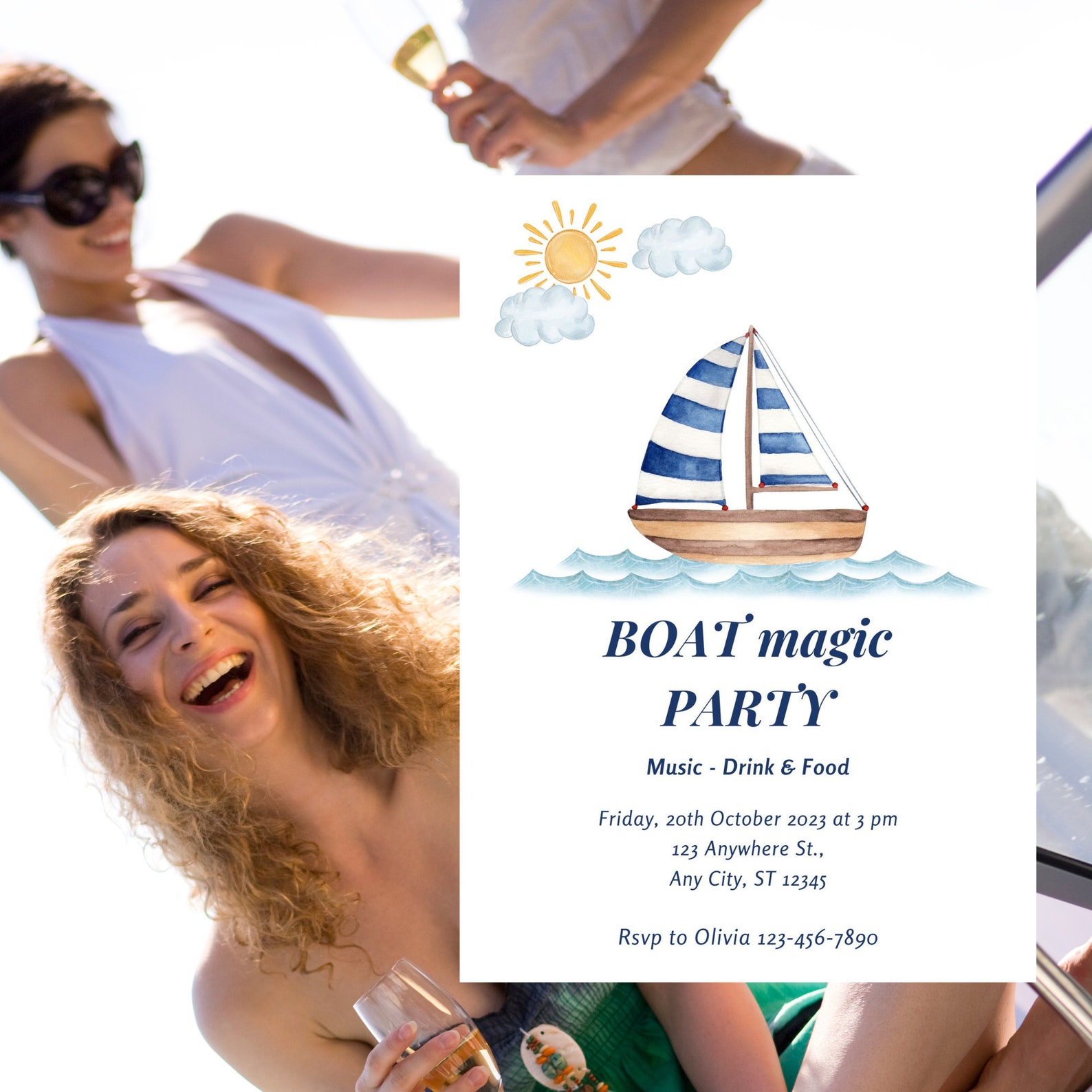 Yacht Invitation, Yacht Party Invite, Boat Party Invitation, Instant ...