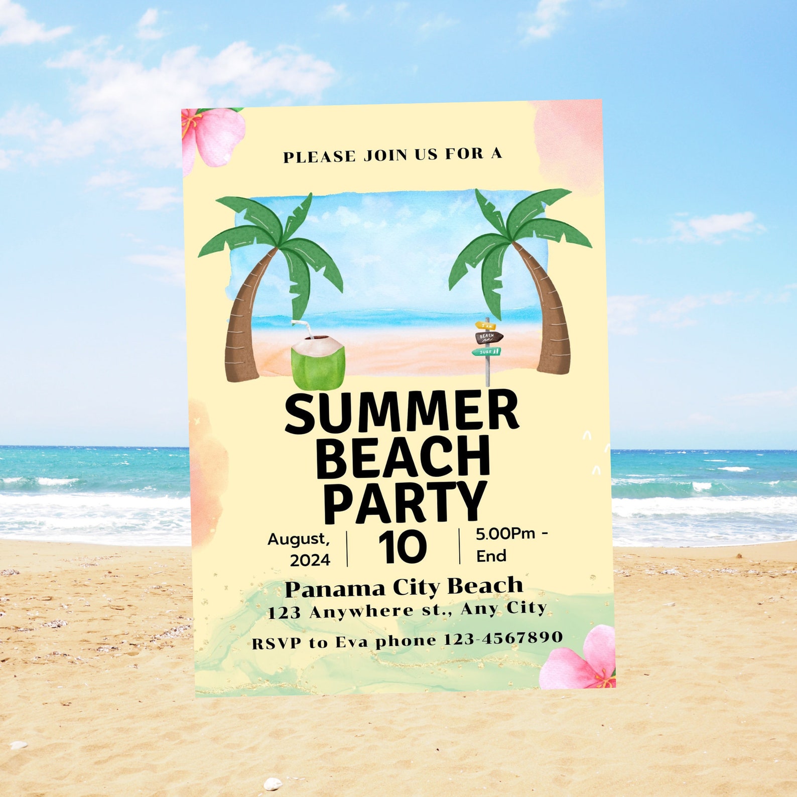 Beach Party Invitation Template Lets Celebrate Beach Invite Printable ...