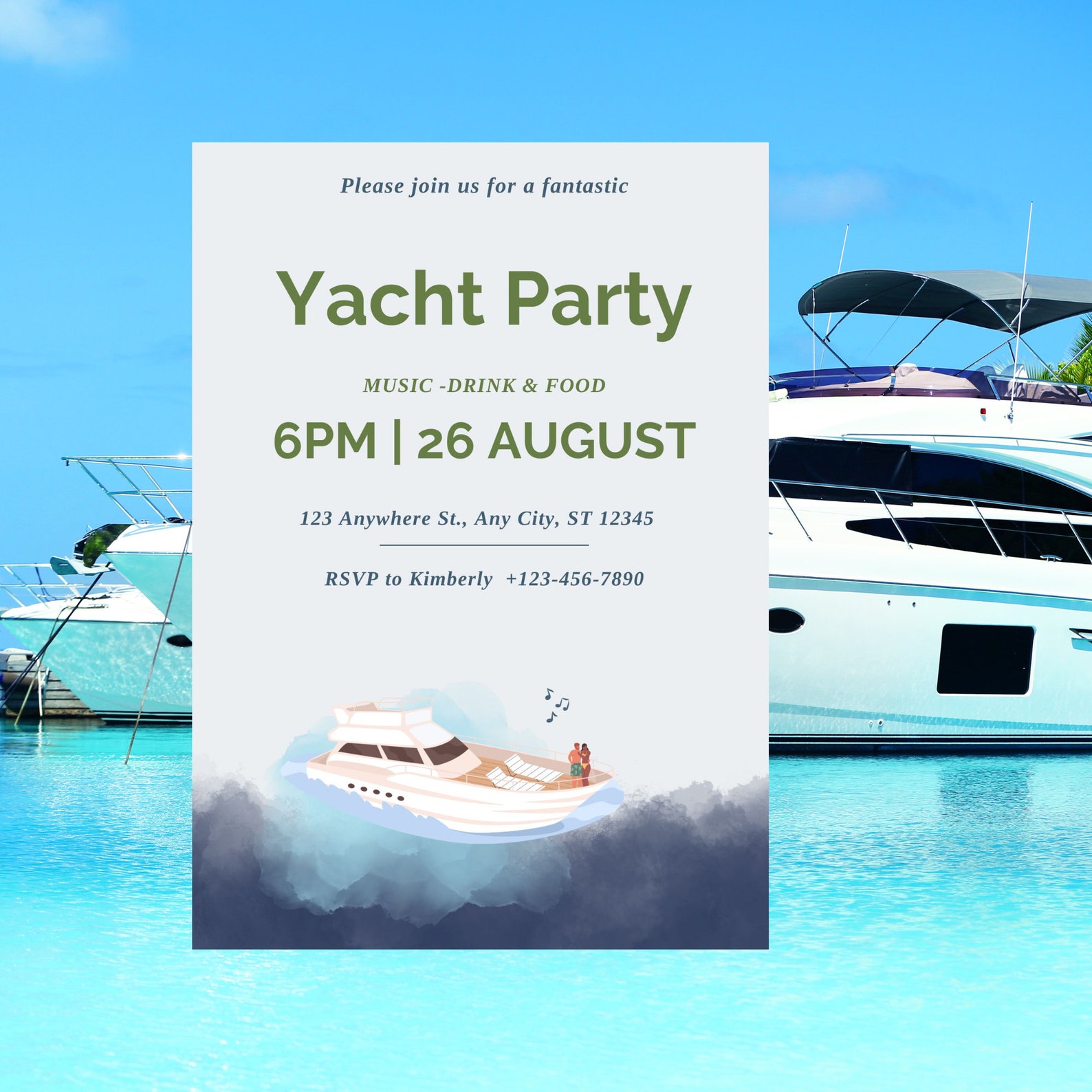 Yacht Invitation, Yacht Party Invite, Boat Party Invitation, Instant ...