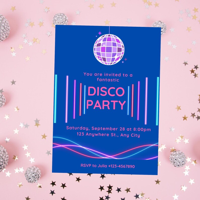 Editable Disco Party Invitation, Invites Editable Glow Party, Dance ...