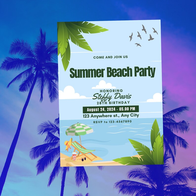 Beach Party Invitation Template Lets Celebrate Beach Invite Printable ...