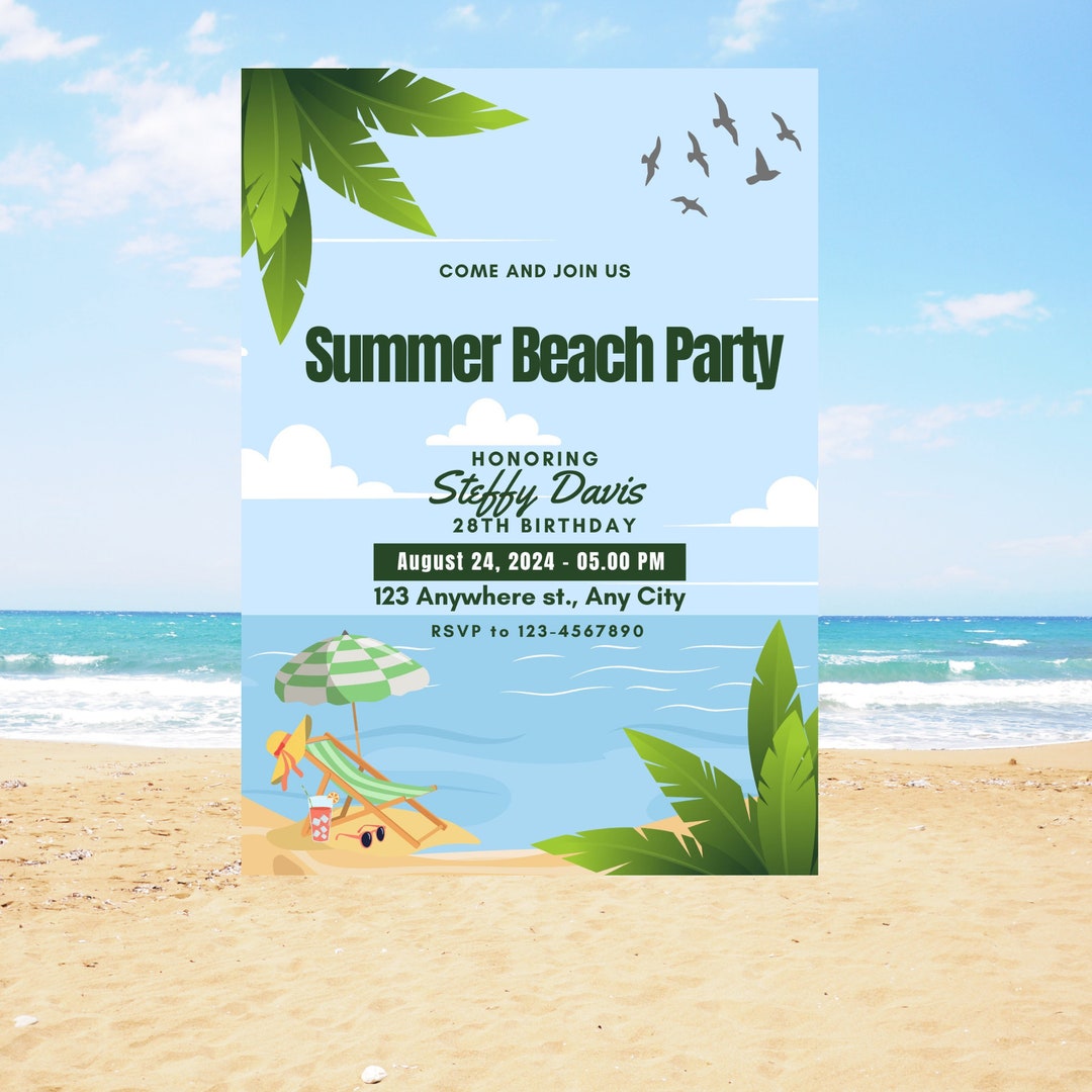 Beach Party Invitation Template Lets Celebrate Beach Invite Printable ...
