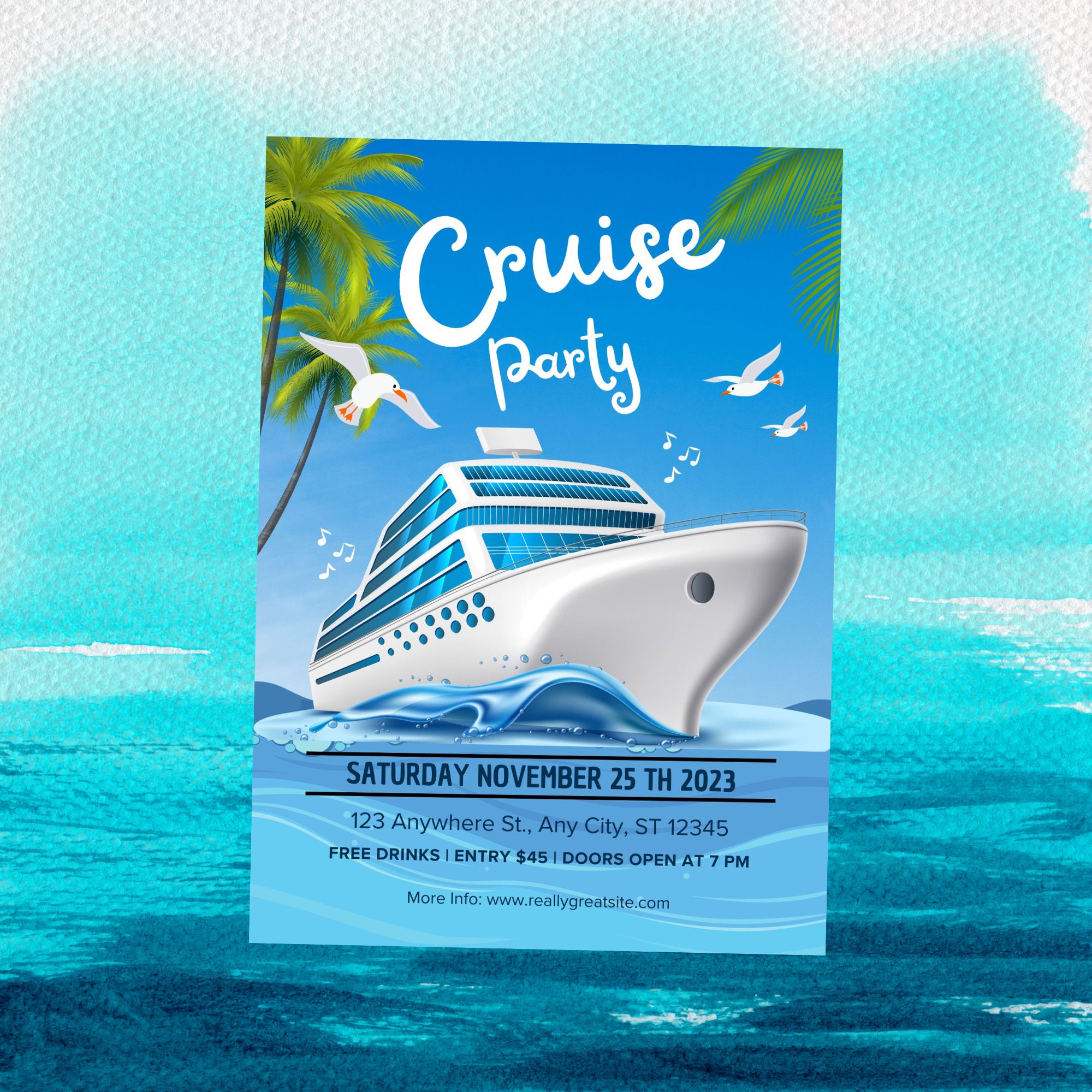 Cruise Party Invite, Yacht Invitation, Boat Party Invitation, Instant ...