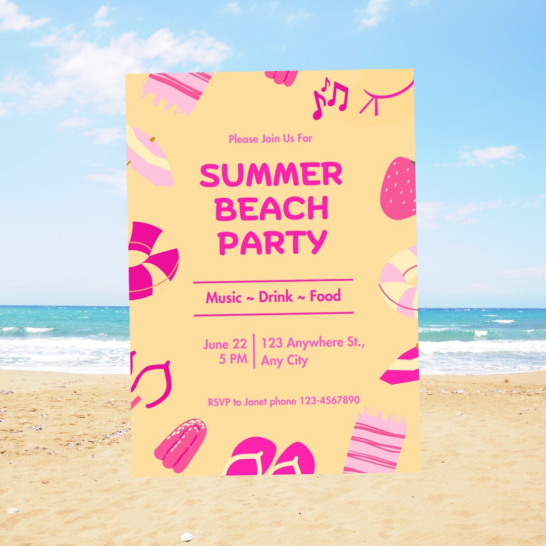 Beach Party Invitation Template Lets Celebrate Beach Invite Printable ...