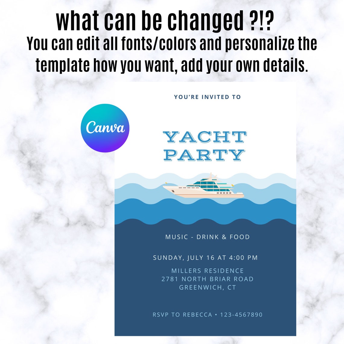 Yacht Invitation, Yacht Party Invite, Boat Party Invitation, Instant ...