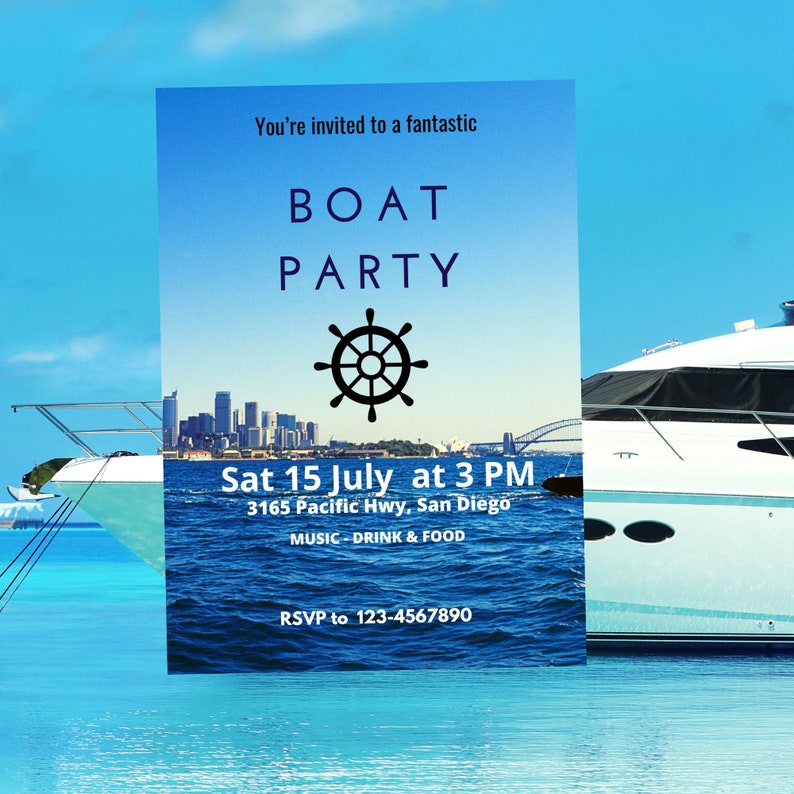 Yacht Invitation, Yacht Party Invite, Boat Party Invitation, Instant ...