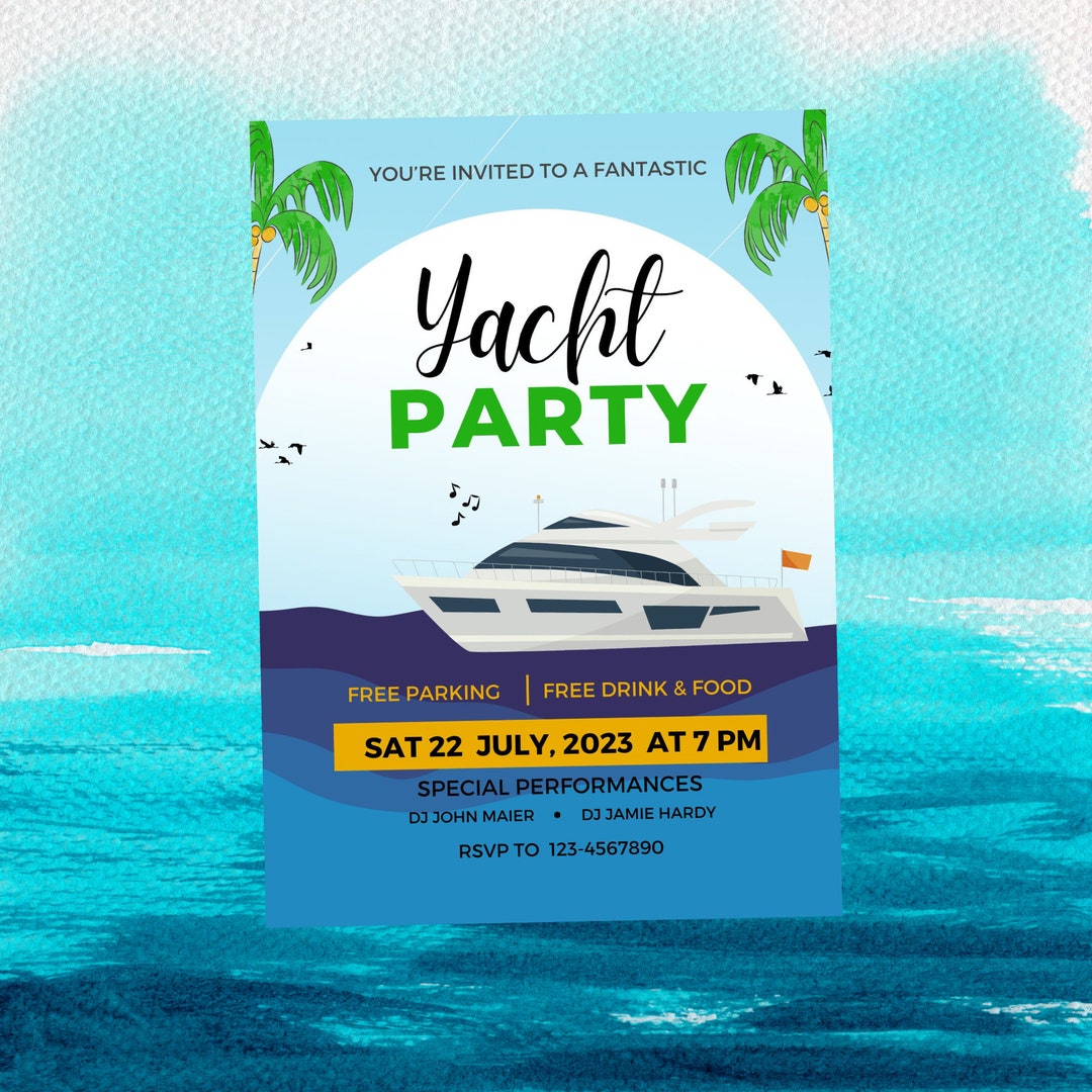 Yacht Invitation, Yacht Party Invite, Boat Party Invitation, Instant ...