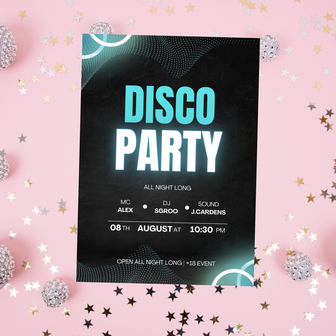 Editable Disco Party Invitation, Disco Party, Personalized Invitation ...