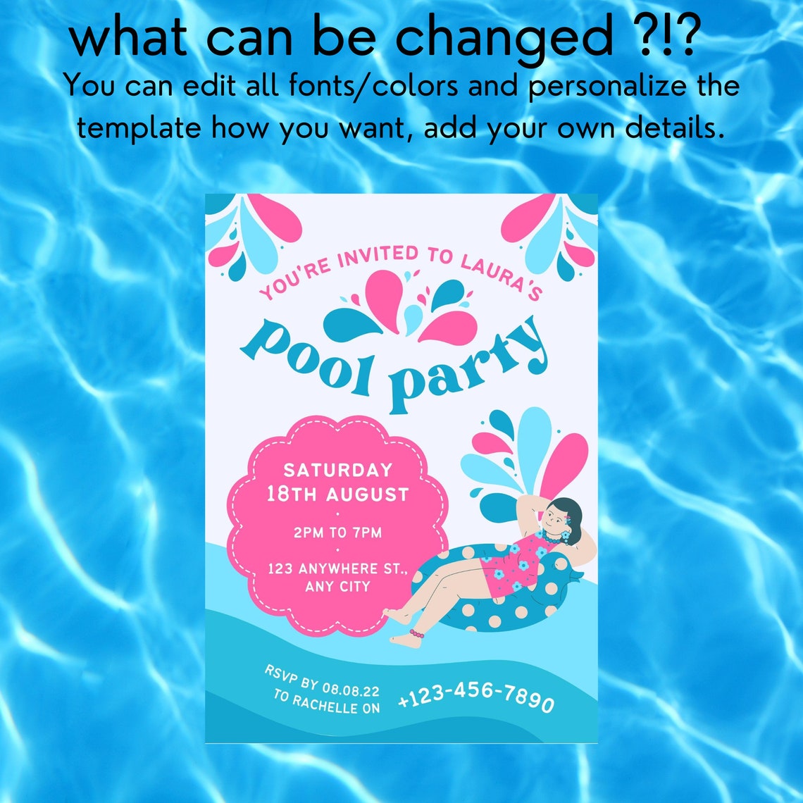 Pool Party, Pool Party Flyers Template, Editable, Pool Invite, Joining ...