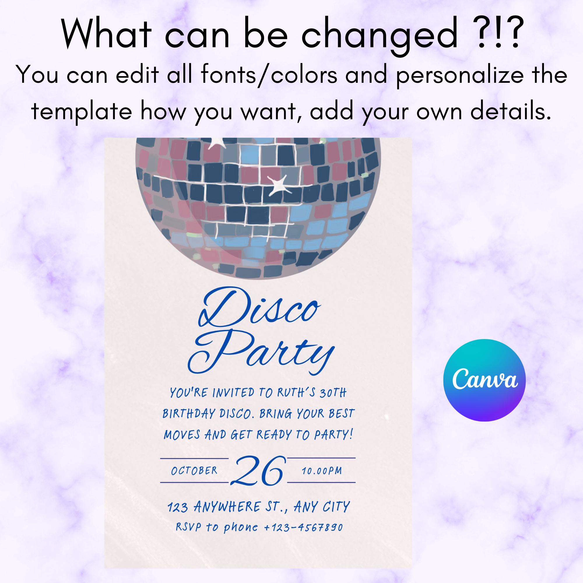 Editable Disco Party Invitation, Invites Editable Glow Party, Dance ...