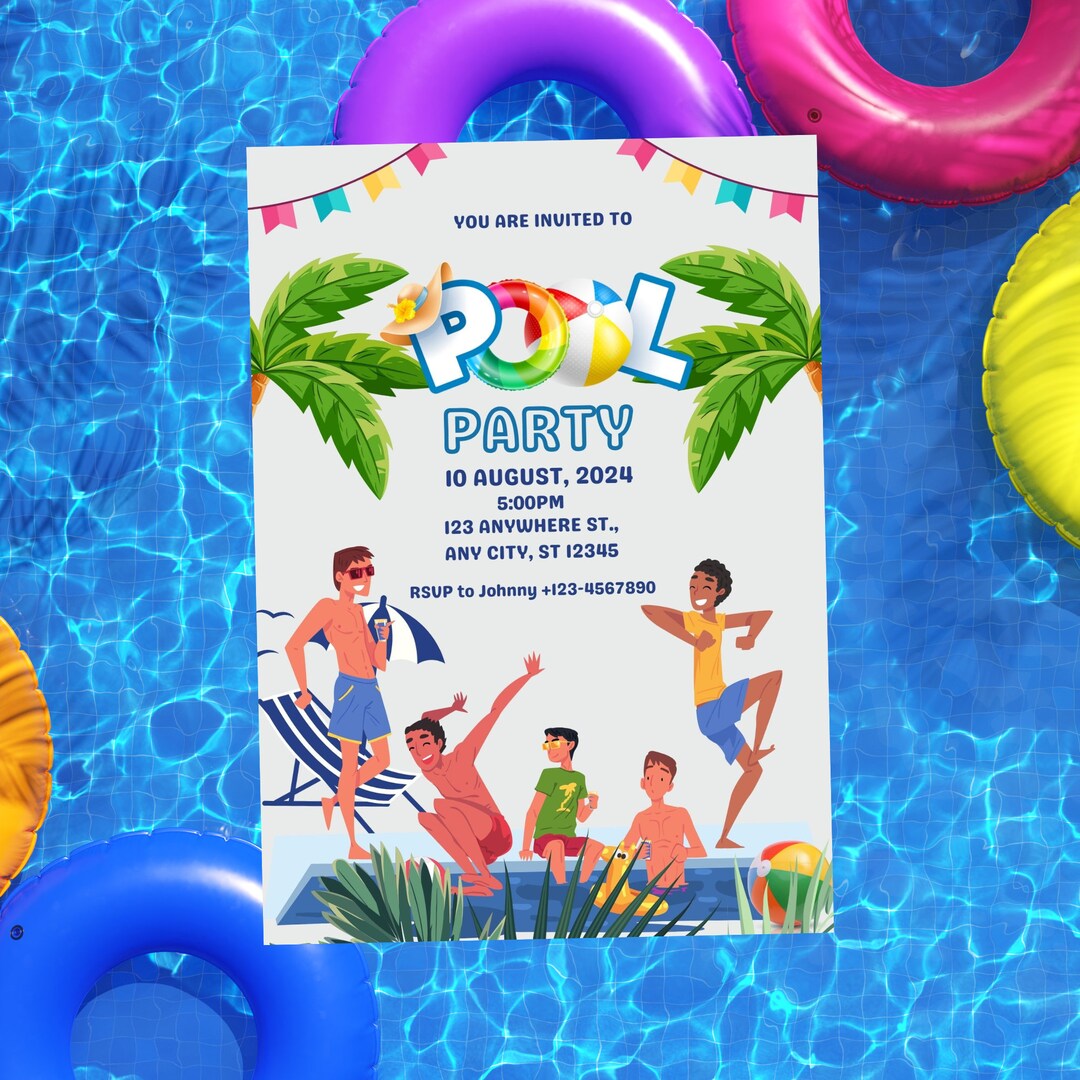 Pool Party, Pool Party Flyers Template, Editable, Pool Invite, Joining ...