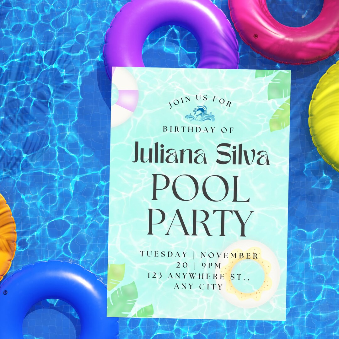 Pool Party, Pool Party Flyers Template, Editable, Pool Invite, Joining ...