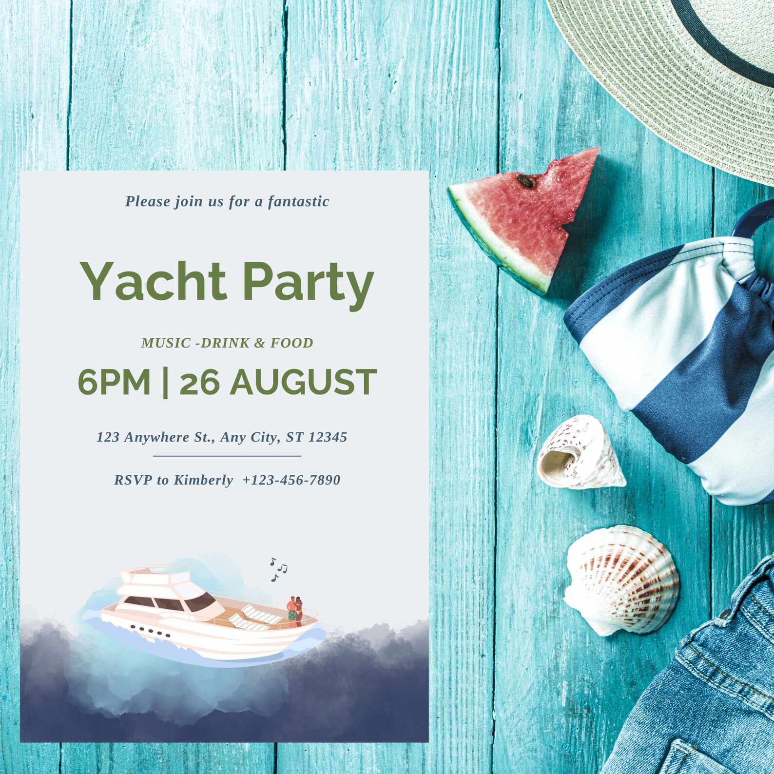 Yacht Invitation, Yacht Party Invite, Boat Party Invitation, Instant ...