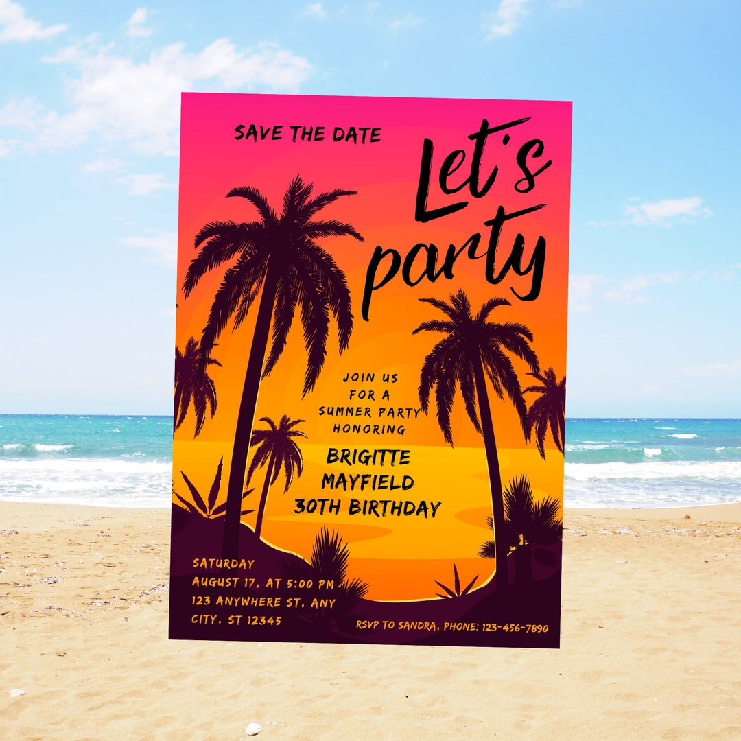 Beach Party Invitation Template Lets Celebrate Beach Invite Printable ...