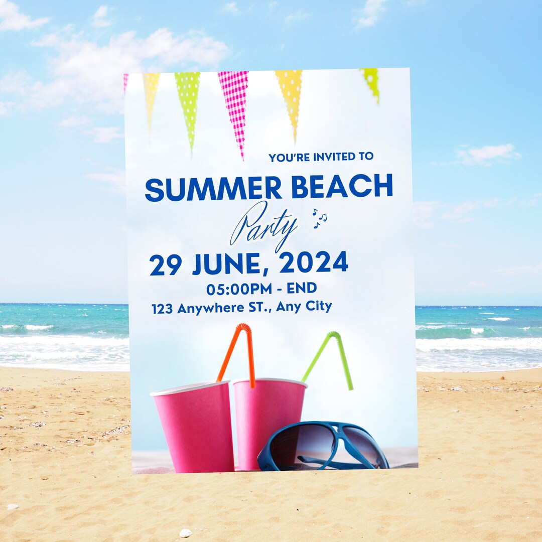 Beach Party Invitation Template Lets Celebrate Beach Invite Printable ...