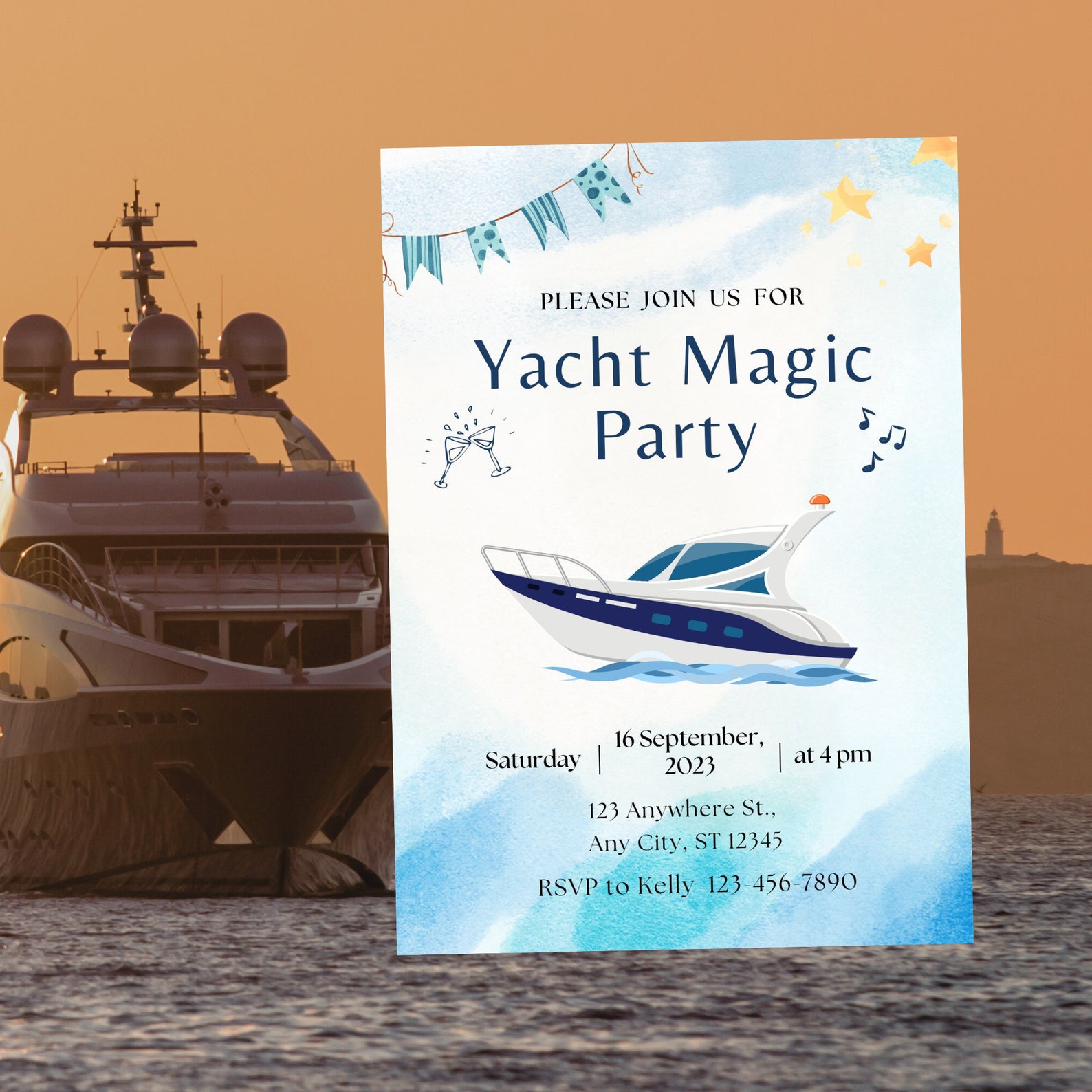 Yacht Invitation, Yacht Party Invite, Boat Party Invitation, Instant ...