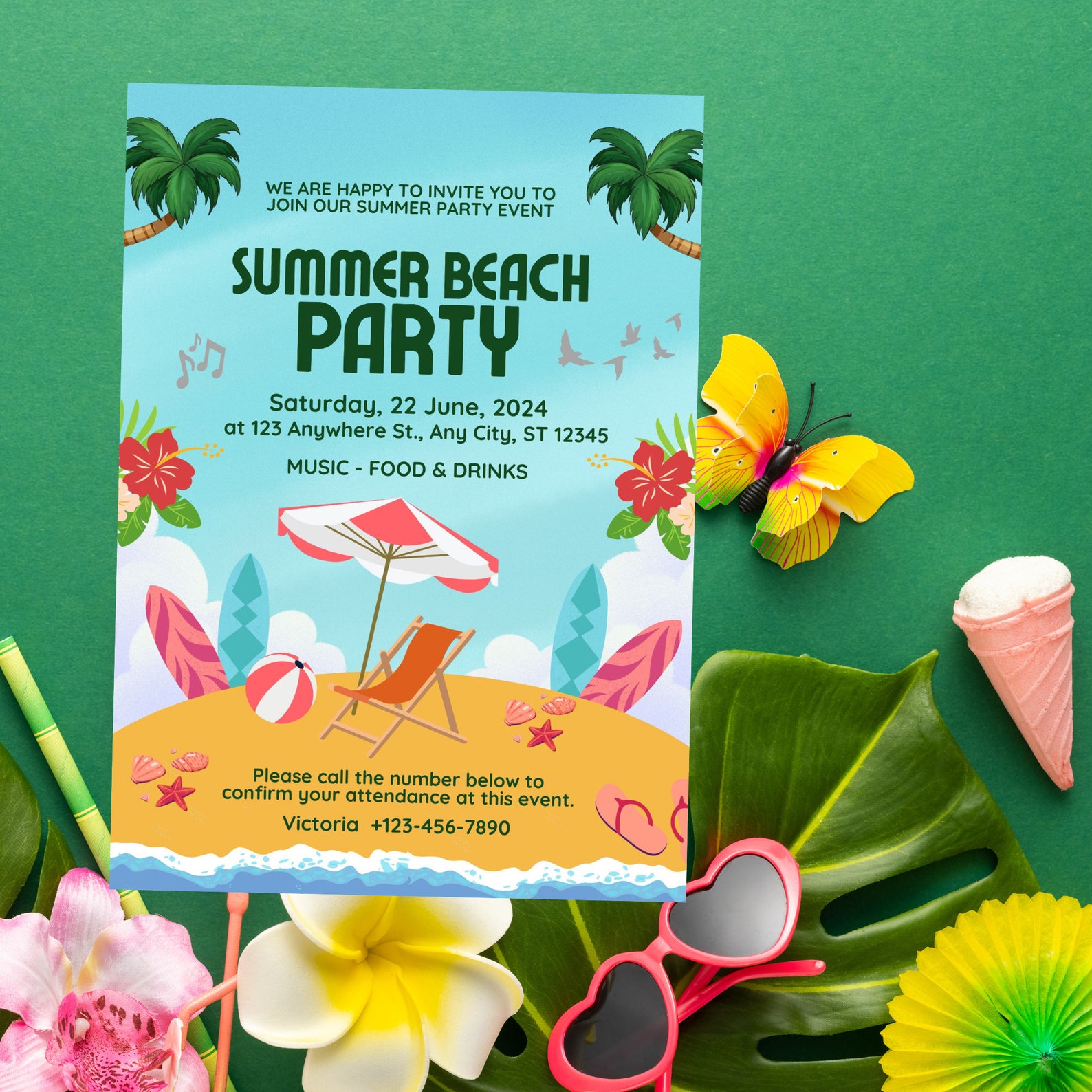 Beach Party Invitation Template Lets Celebrate Beach Invite Printable ...