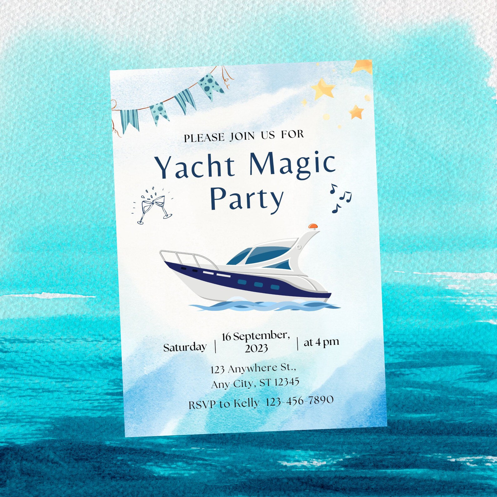 Yacht Invitation, Yacht Party Invite, Boat Party Invitation, Instant ...