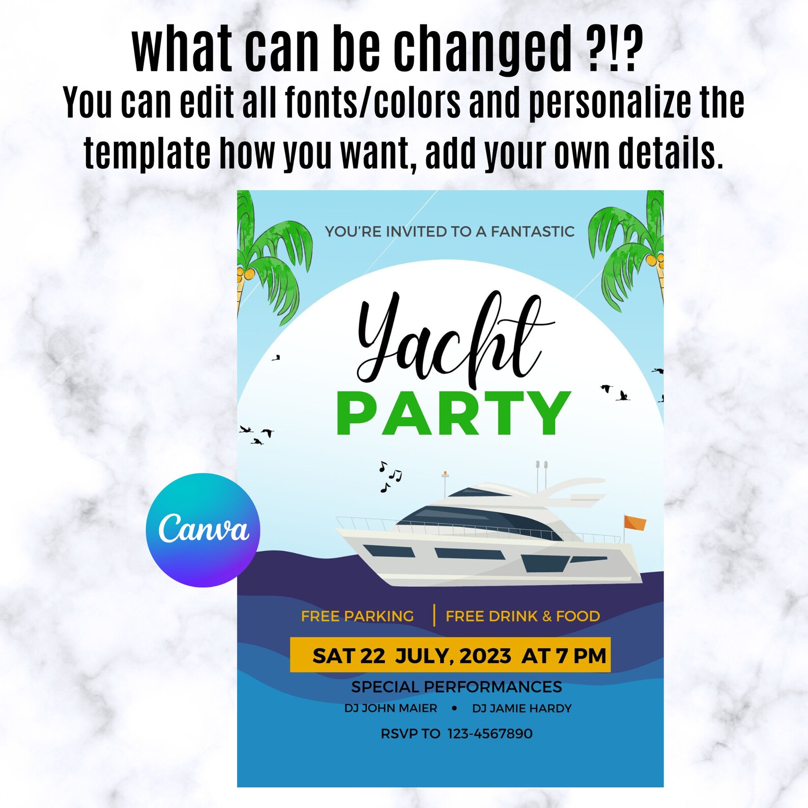 Yacht Invitation, Yacht Party Invite, Boat Party Invitation, Instant ...