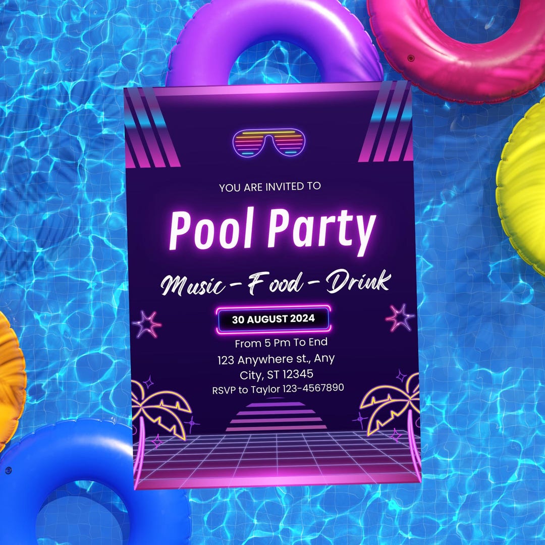 Pool Party, Pool Party Flyers Template, Editable, Pool Invite, Joining ...