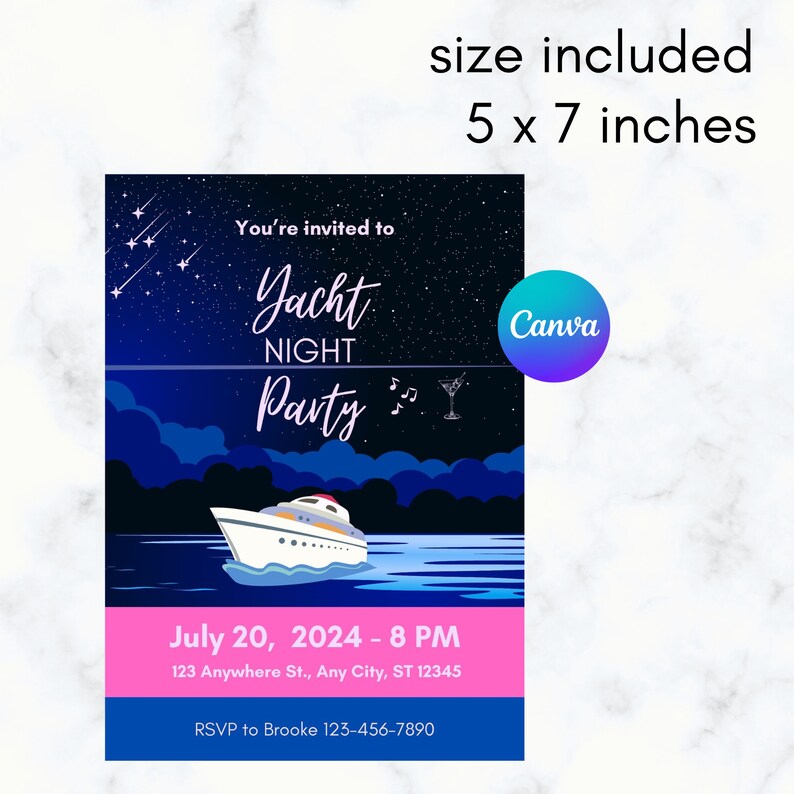 Yacht Invitation, Yacht Party Invite, Boat Party Invitation, Instant ...