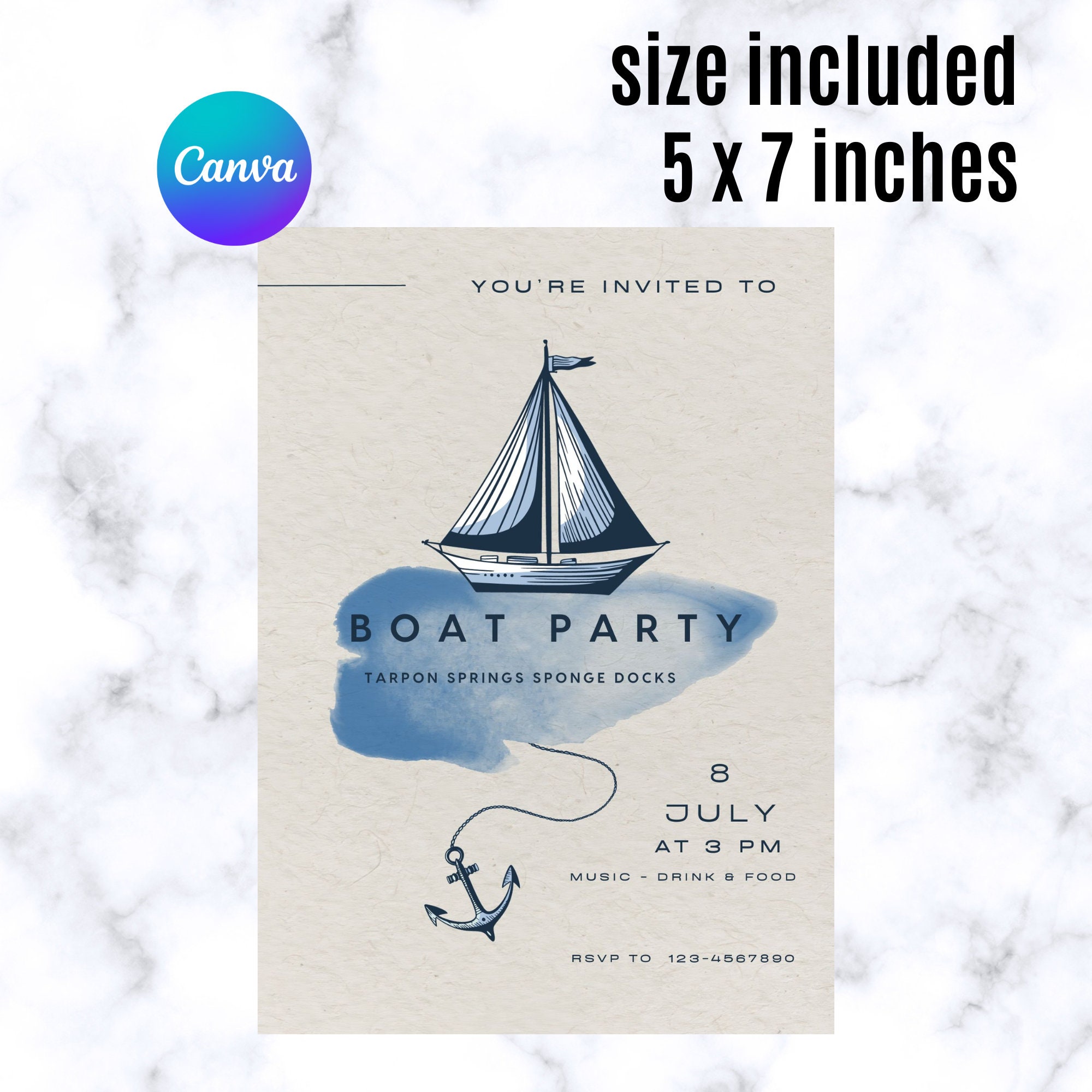 Yacht Invitation, Yacht Party Invite, Boat Party Invitation, Instant ...