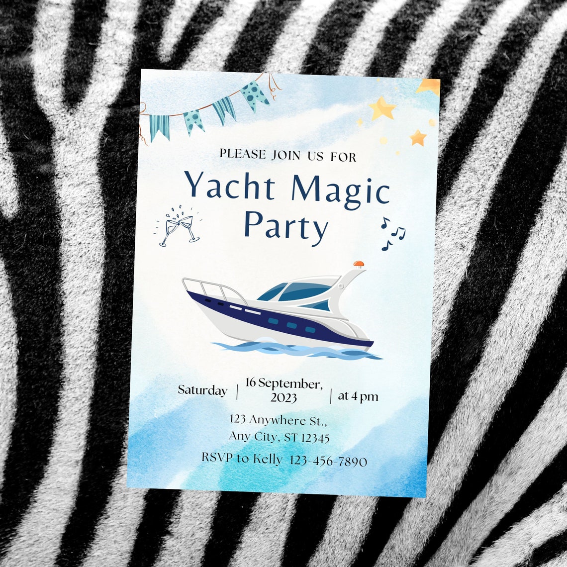 Yacht Invitation, Yacht Party Invite, Boat Party Invitation, Instant ...