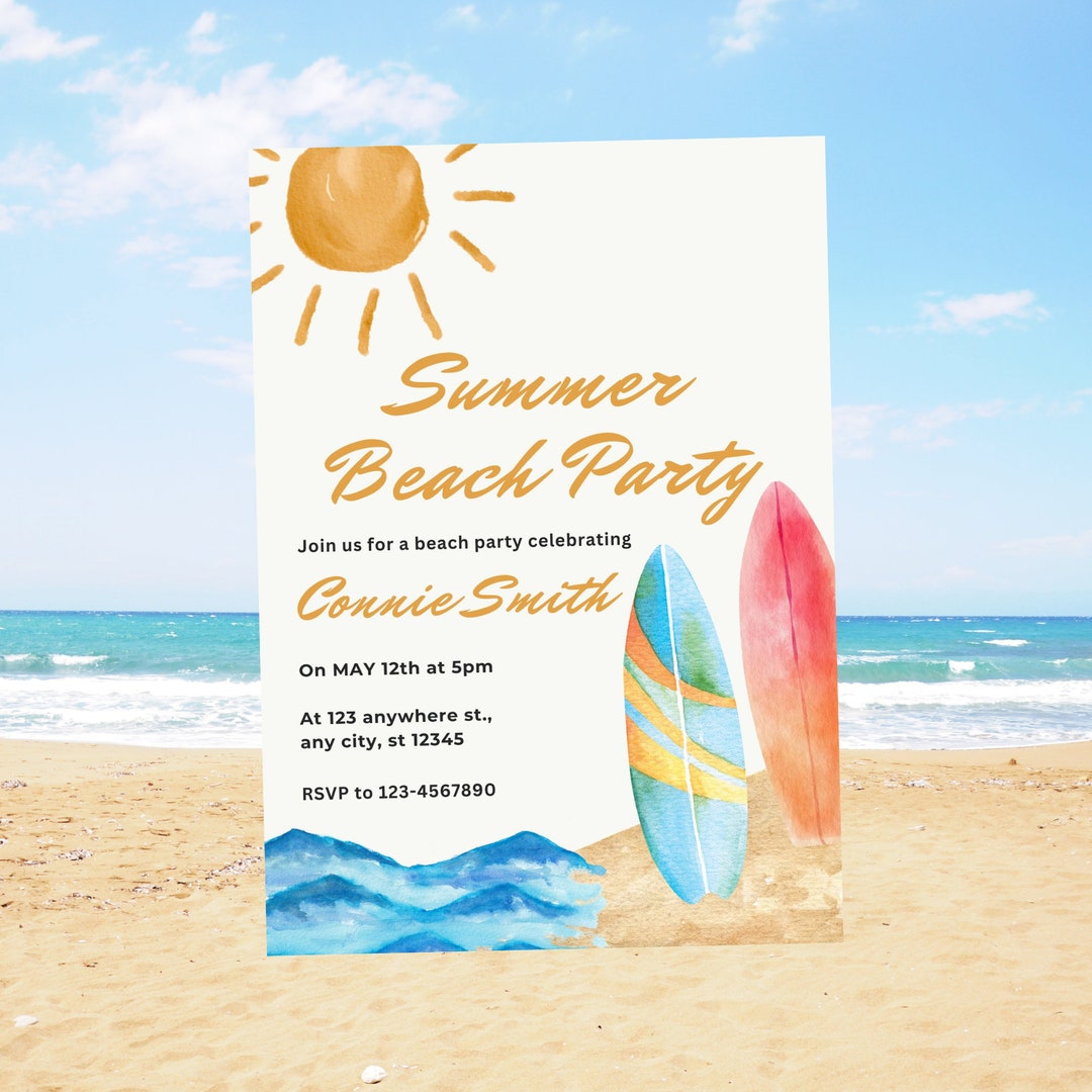 Beach Party Invitation Template Lets Celebrate Beach Invite Printable ...