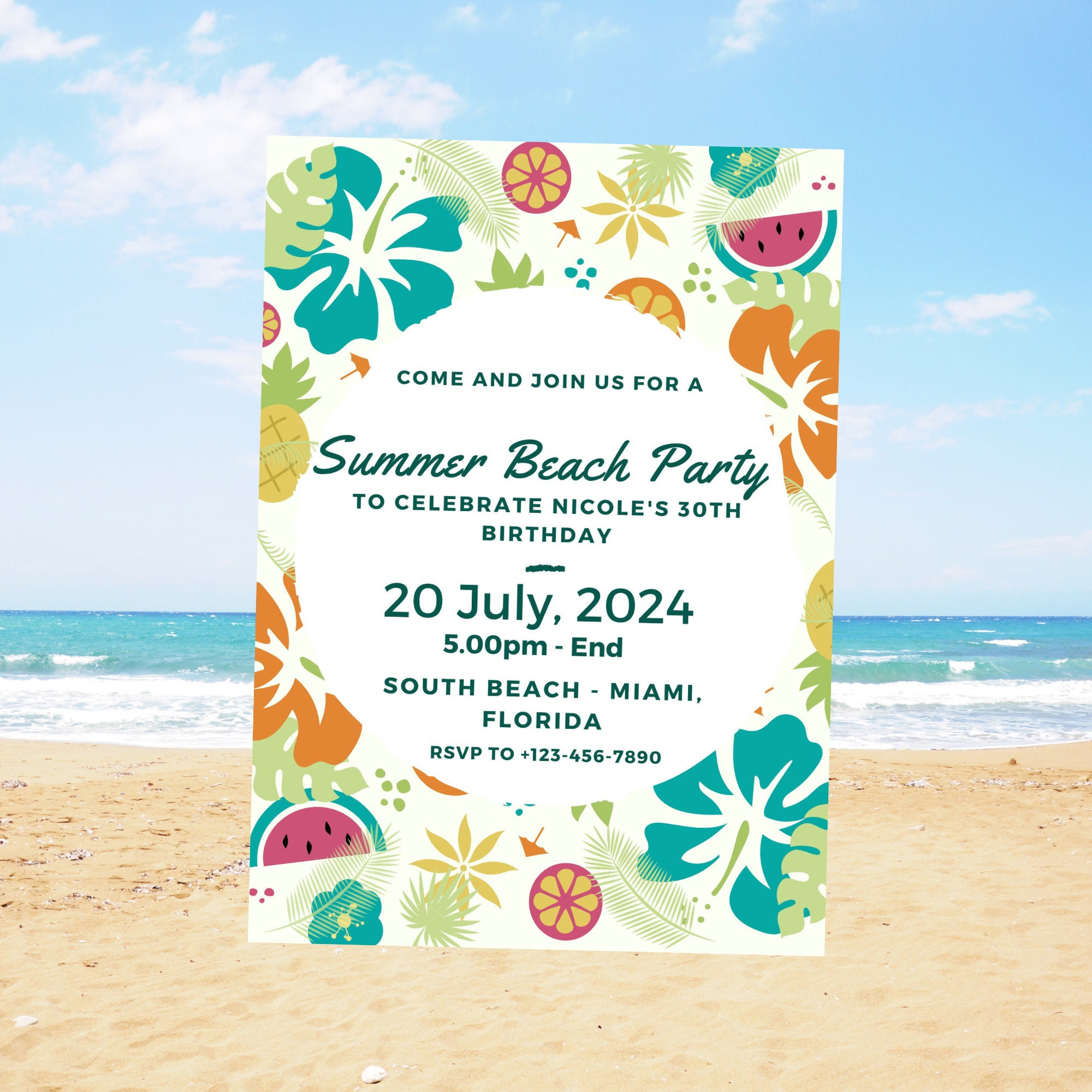 Beach Party Invitation Template Lets Celebrate Beach Invite Printable ...
