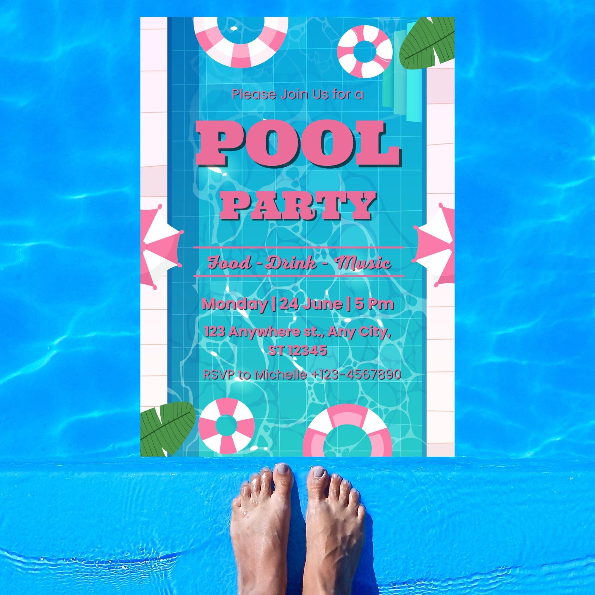 Pool Party, Pool Party Flyers Template, Editable, Pool Invite, Joining ...