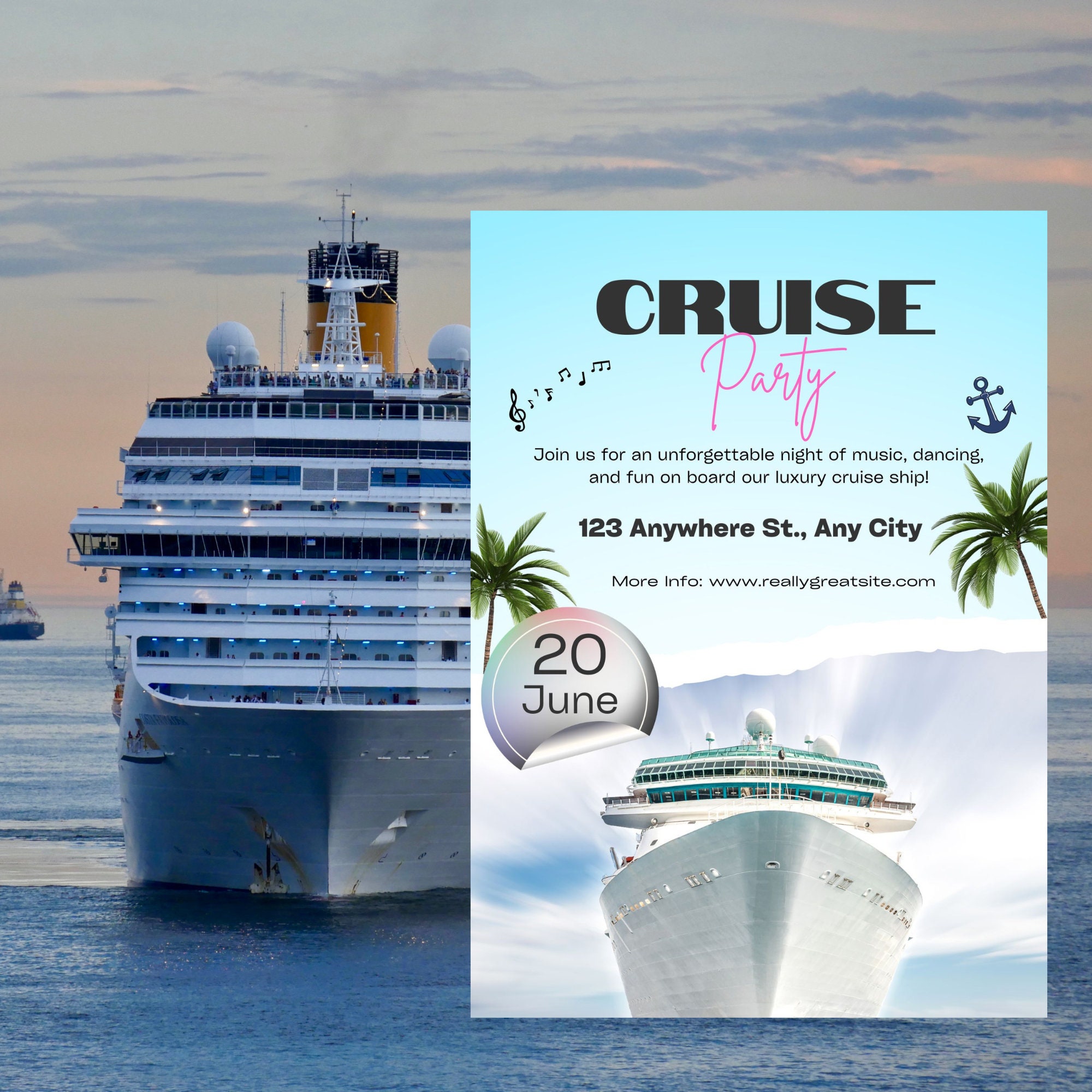 Cruise Party Invite, Yacht Invitation, Boat Party Invitation, Instant ...
