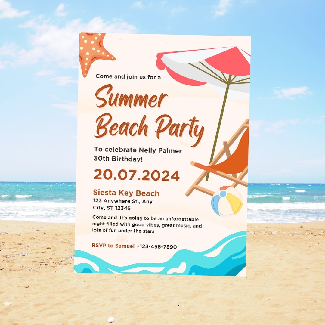 Beach Party Invitation Template Lets Celebrate Beach Invite Printable ...