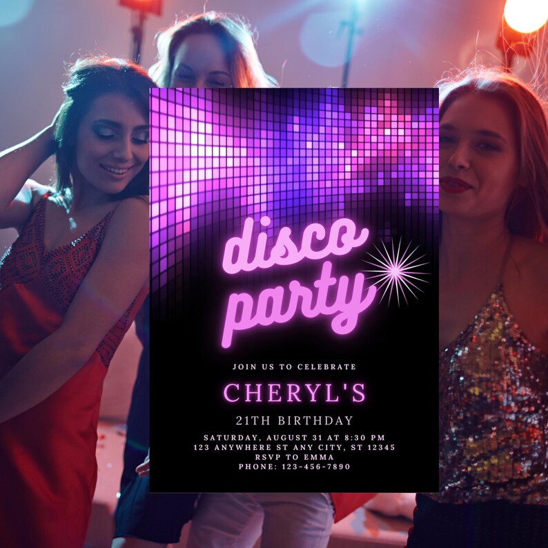 Editable Disco Party Invitation, Invites Editable Glow Party, Dance ...