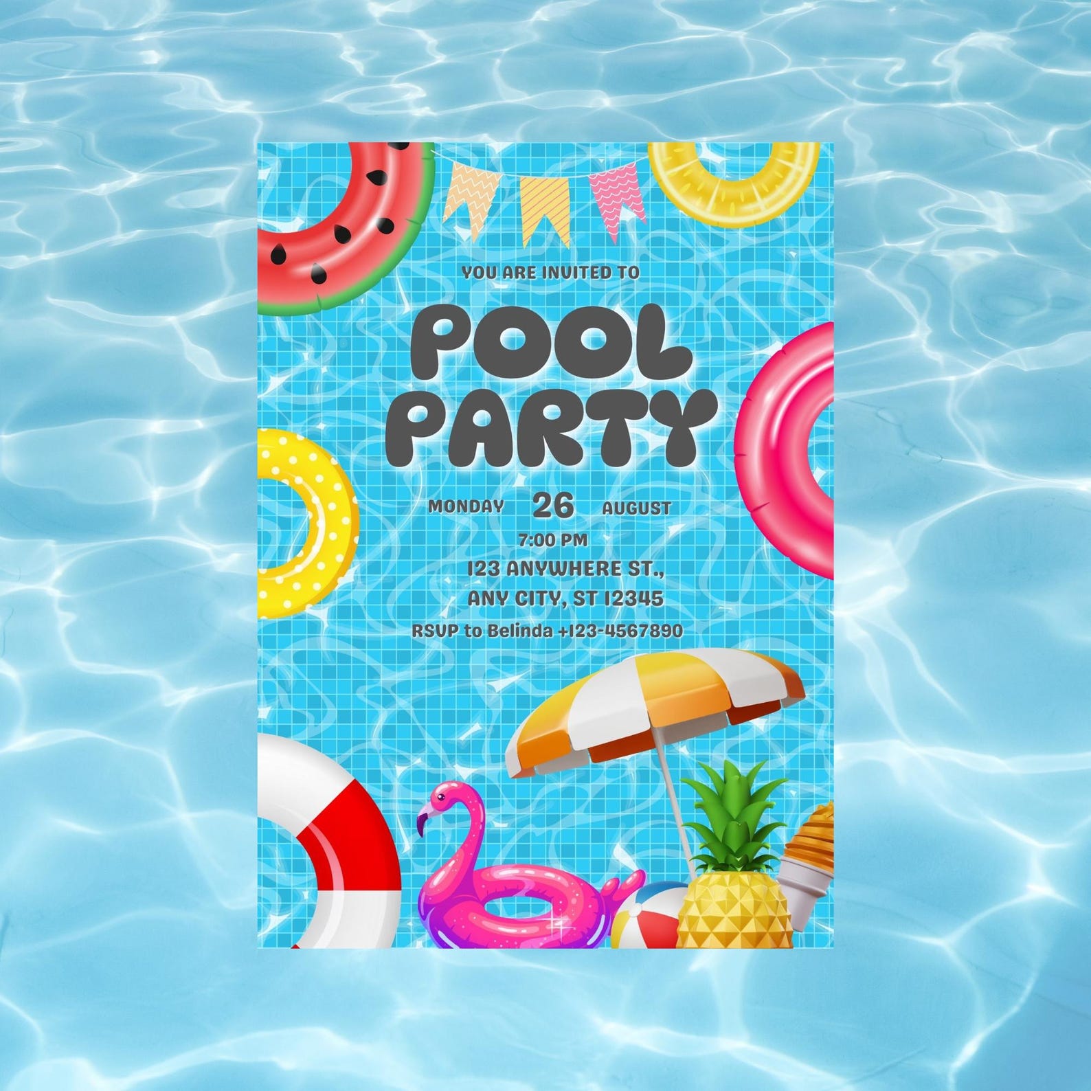 Pool Party, Pool Party Flyers Template, Editable, Pool Invite, Joining ...
